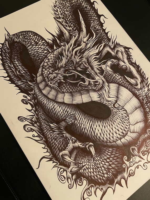 Chinese Dragon Ink and Pen Print - Etsy