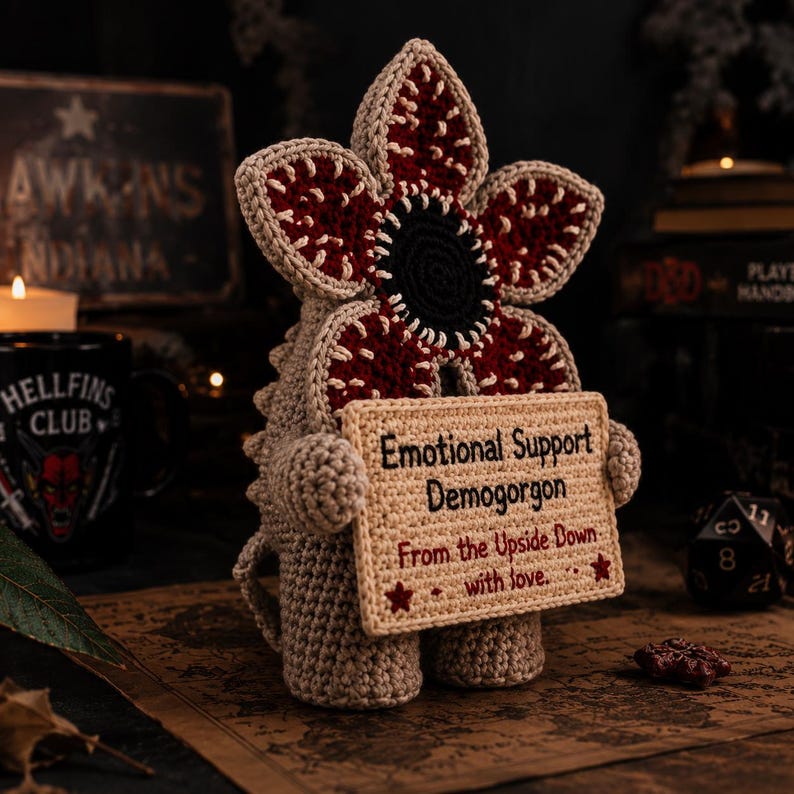 Handmade Crochet Demogorgon Plush, 15cm Mini Amigurumi, Horror Desk ...