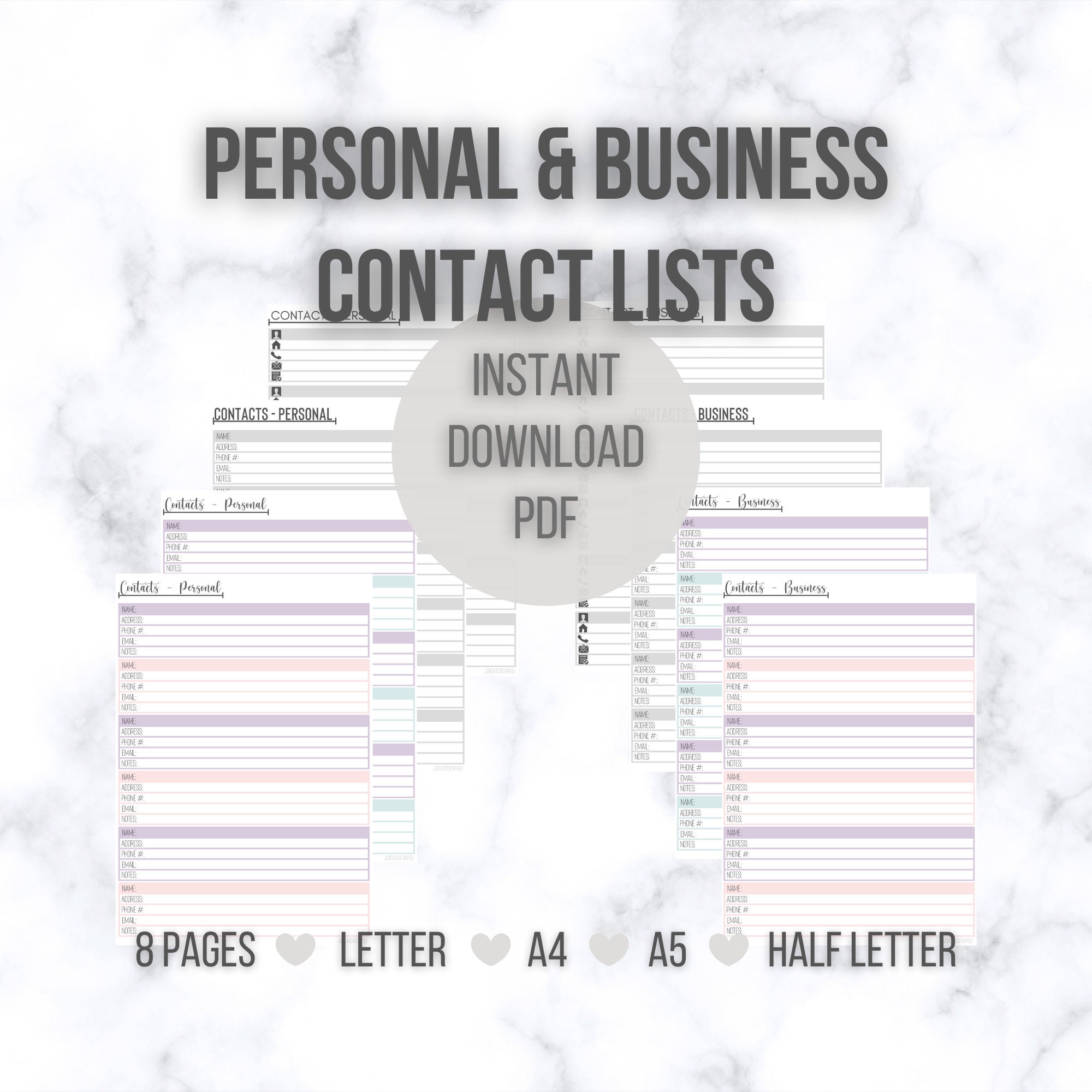 Printable Contact List - Etsy