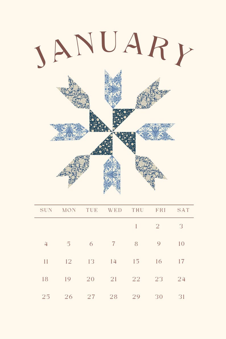 January 2026 Quilt Block Calendar - Etsy