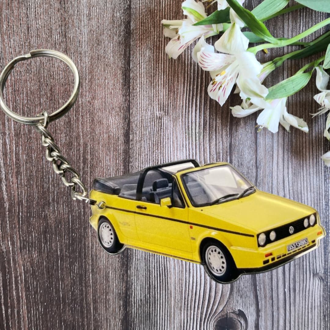 Vintage Golf 1 Cabriolet Yellow Car Keychain, Christmas Gift Idea ...