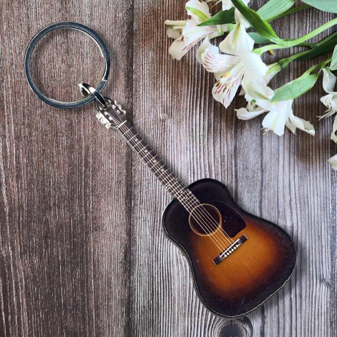 Vintage Sunburst Acoustic Guitar Keychain With or Without Pick Holder ...