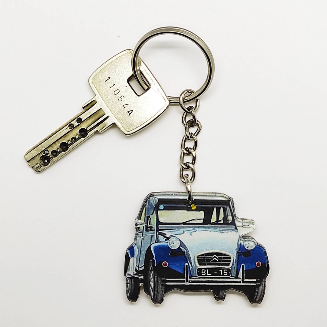 Vintage Car Key Ring 2CV Azure Blue and White Retro Automobile Gift ...