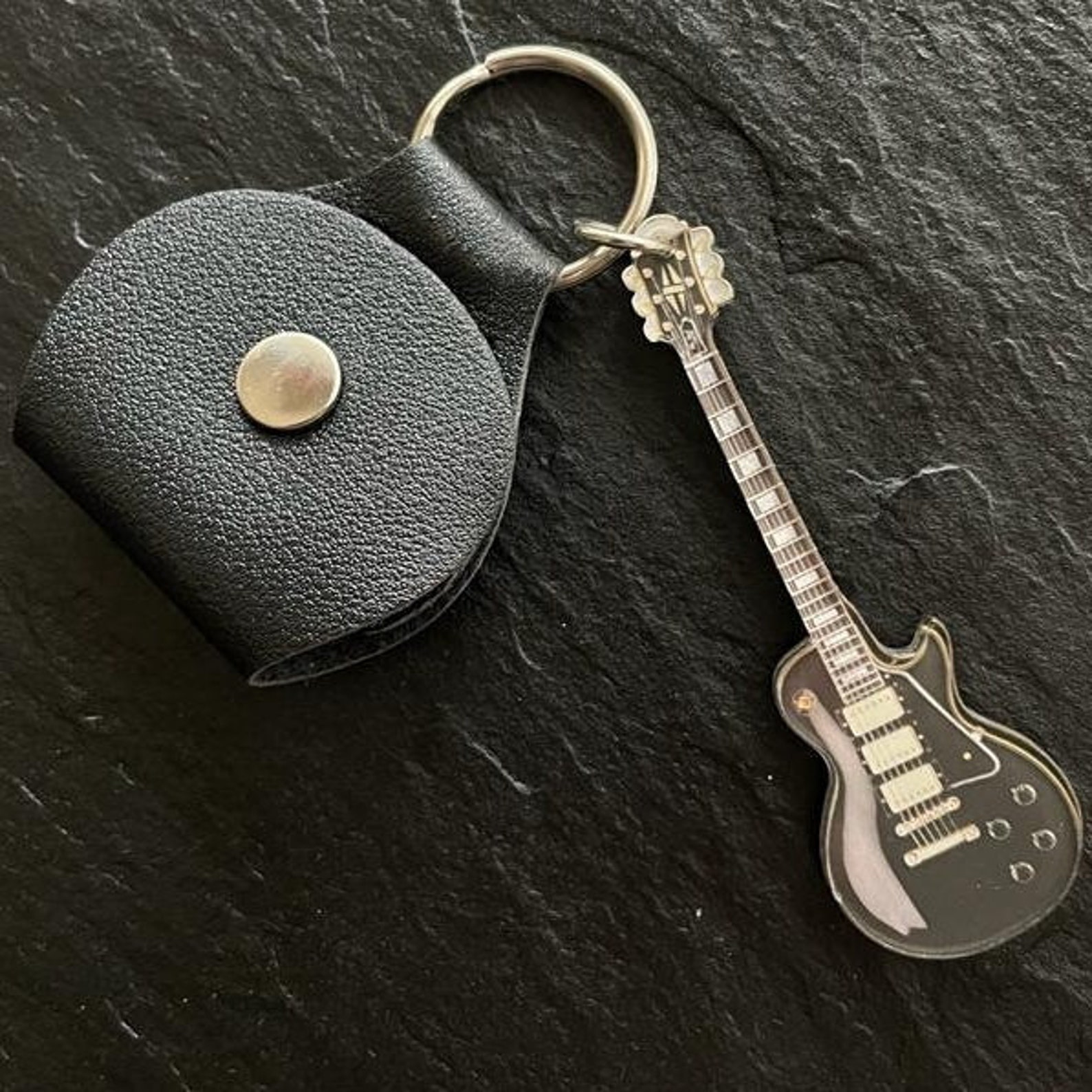 Electric Guitar Keychain With Pick Case and 3 Picks Included Guitarist ...