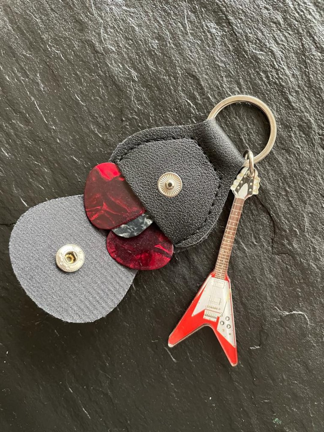 Gibson Flying V Red Electric Guitar Key Ring With Pick Holder and 3 ...