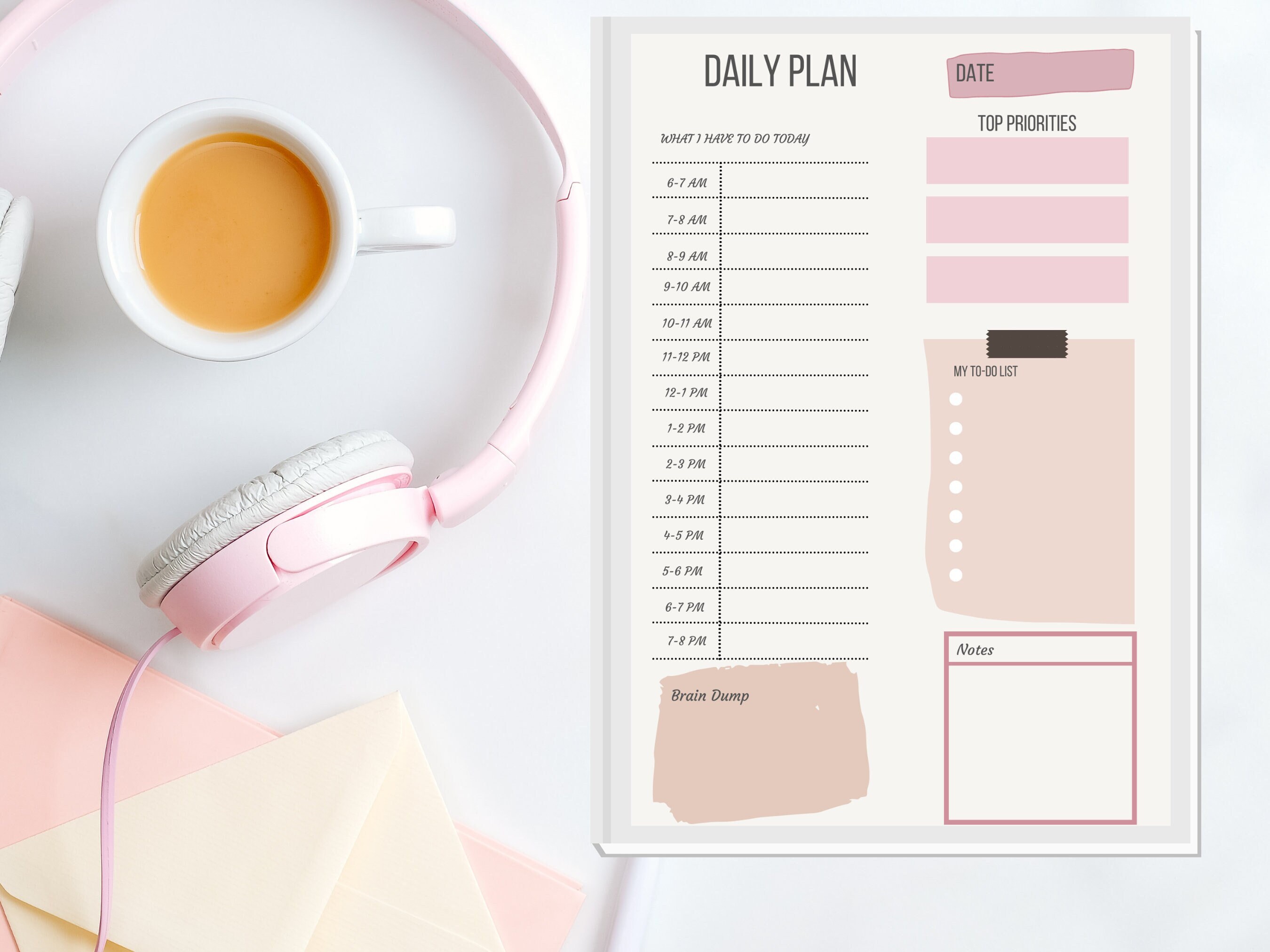 Daily Plan Printable/time Blocking Schedule/hourly Schedule/top 3 To-do ...