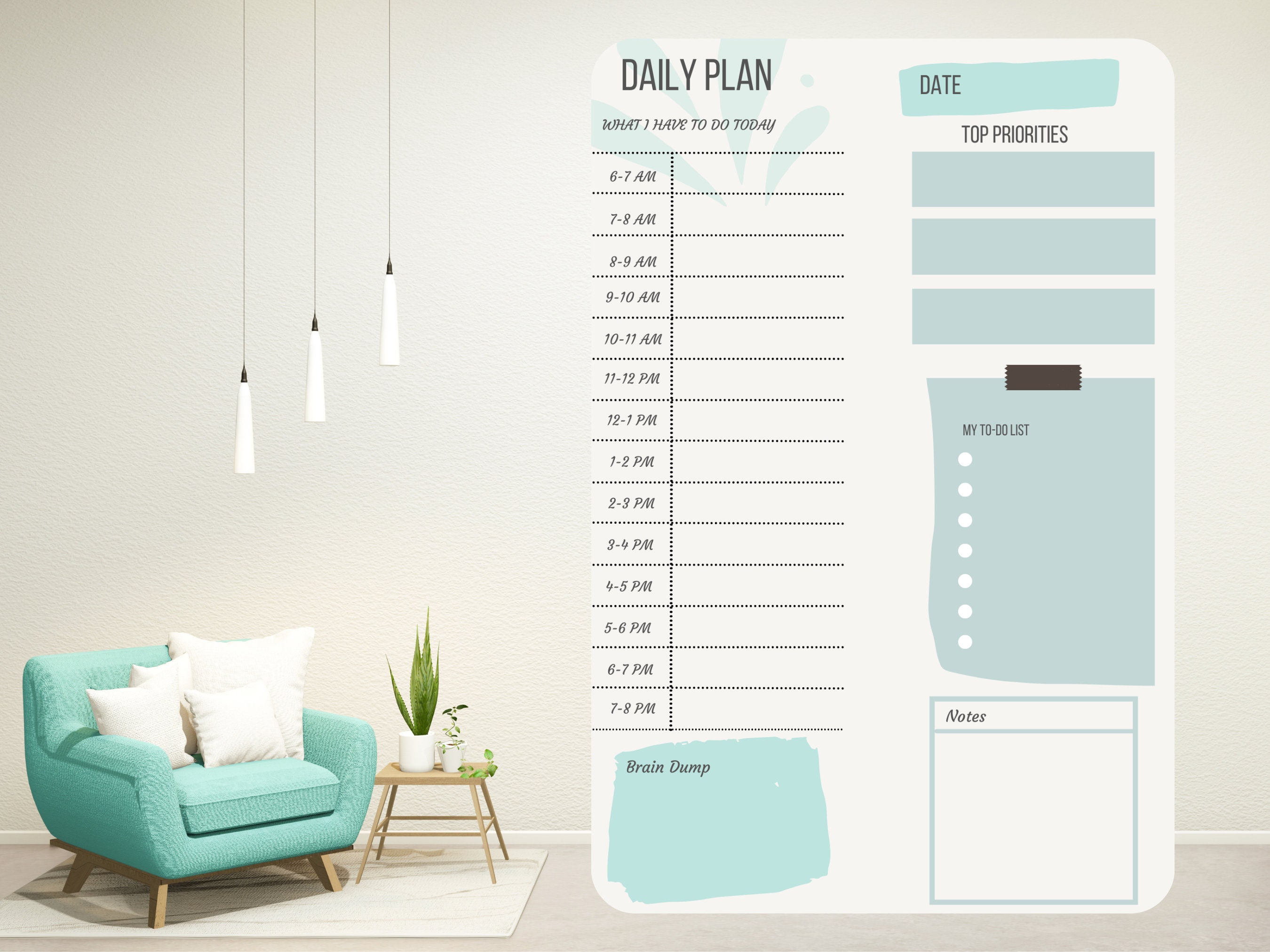 Blue Daily Plan Pdf/planner Printable/hourly Time Block/hourly Schedule ...