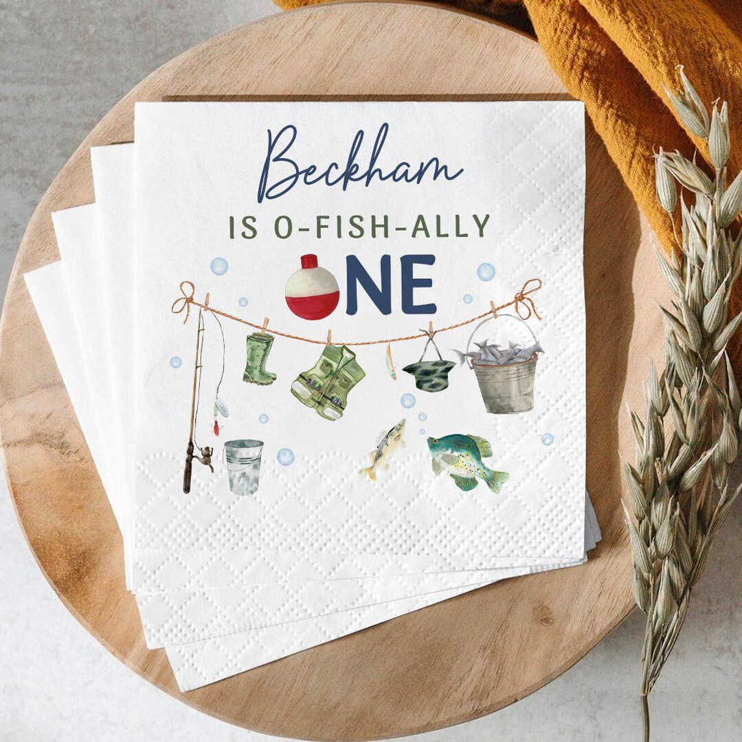 Personalised Fishing Party Napkins, First Birthday Party Napkins, O ...