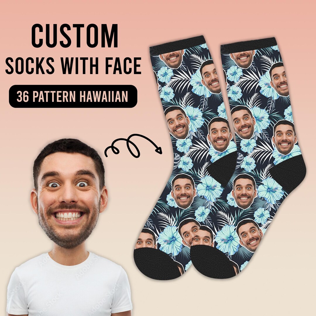 Custom Hawaiian With Face Socks, Custom Face Socks, Hawaiian Socks for ...