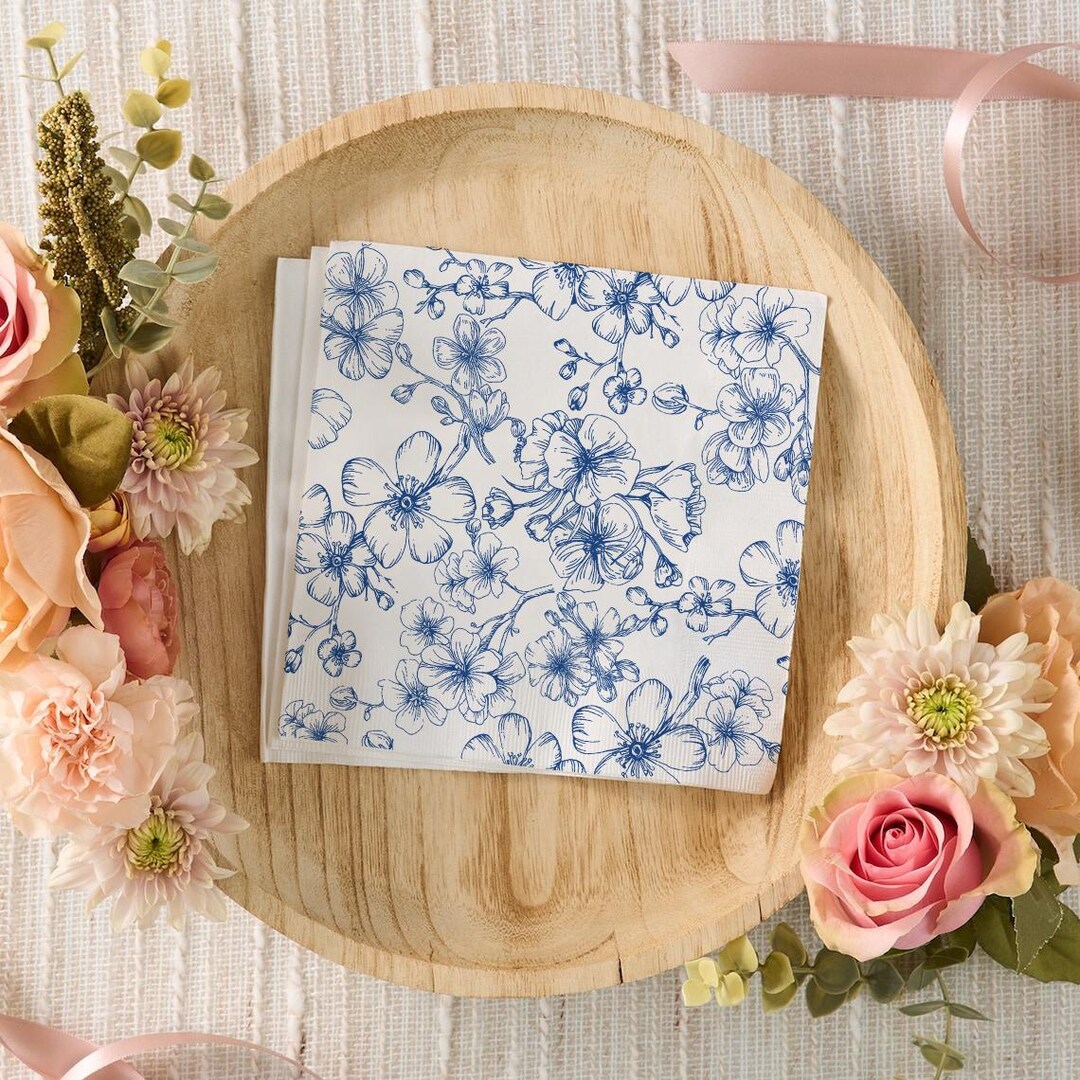 Blue Delft Cocktail Napkins, Floral Napkins, Bridal Shower Napkins ...