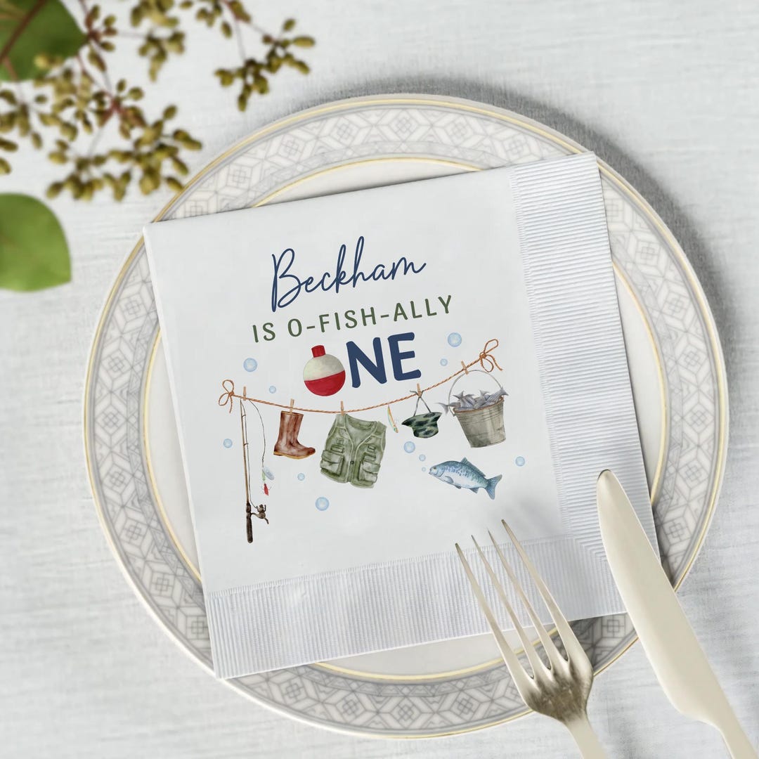 Personalised Fishing Party Napkins, First Birthday Party Napkins, O ...