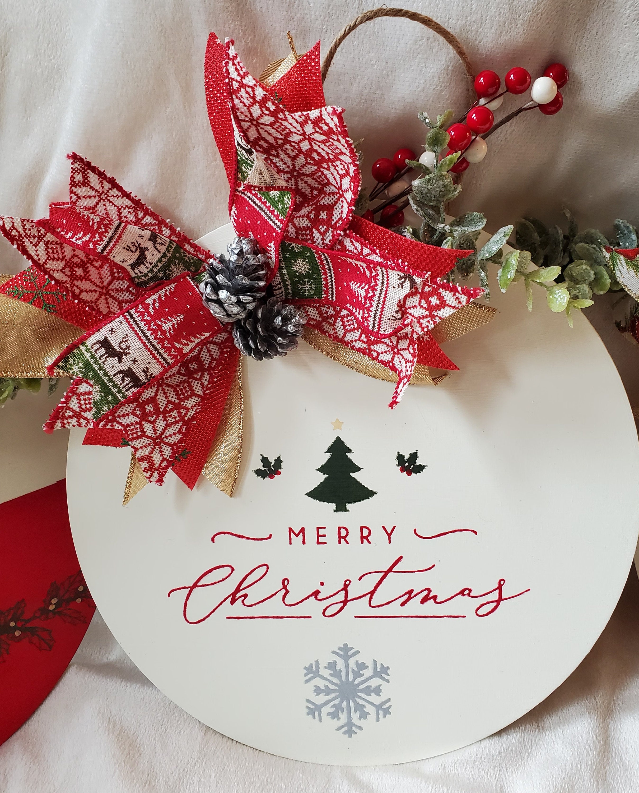 Christmas Wood Round Door Sign - Etsy