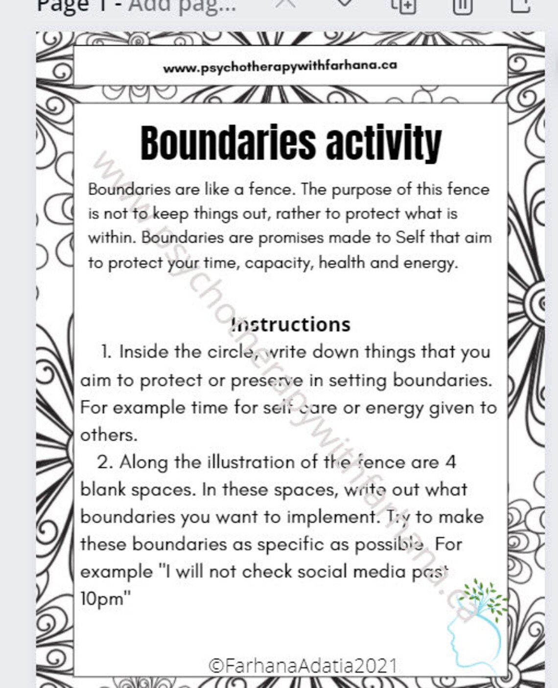 Boundary Activity Worksheet - Etsy
