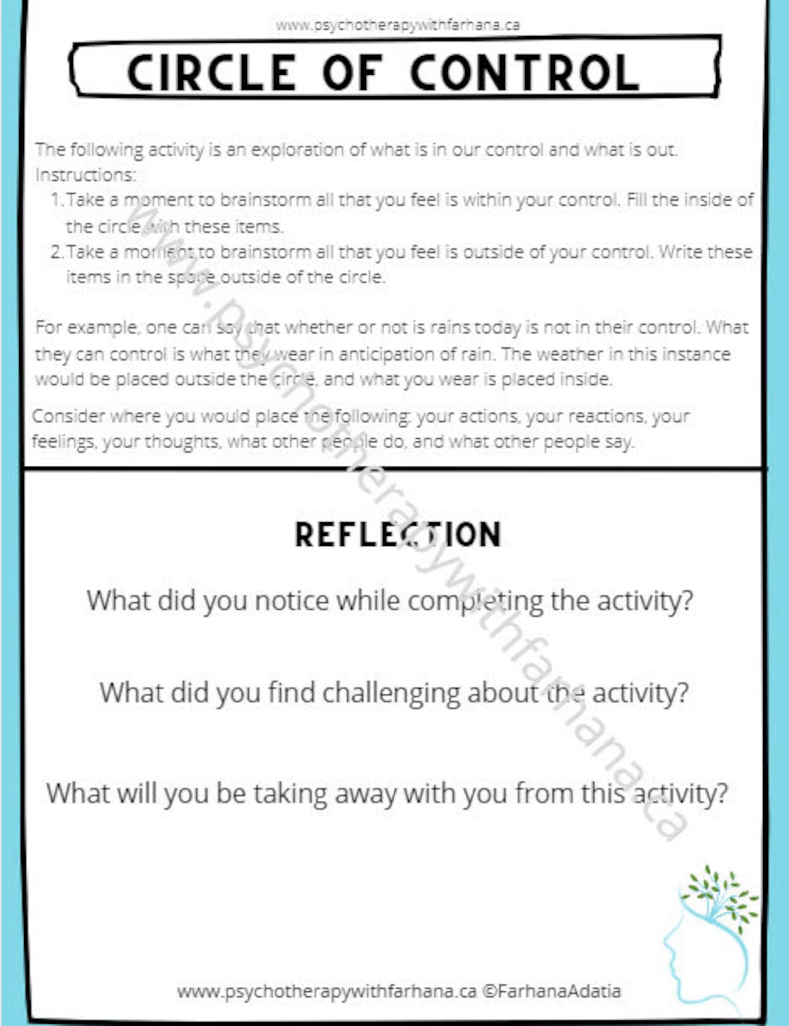 Circle of Control Activity All Ages | Etsy
