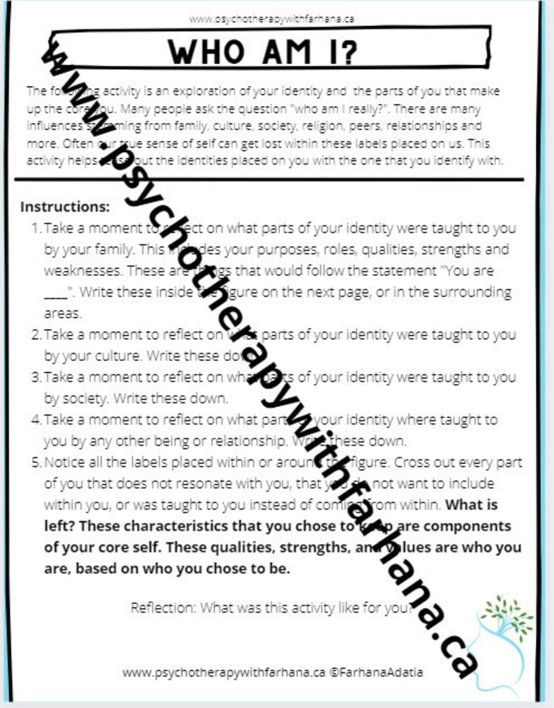 Therapy Worksheet - Discovering Your Core Self - Etsy