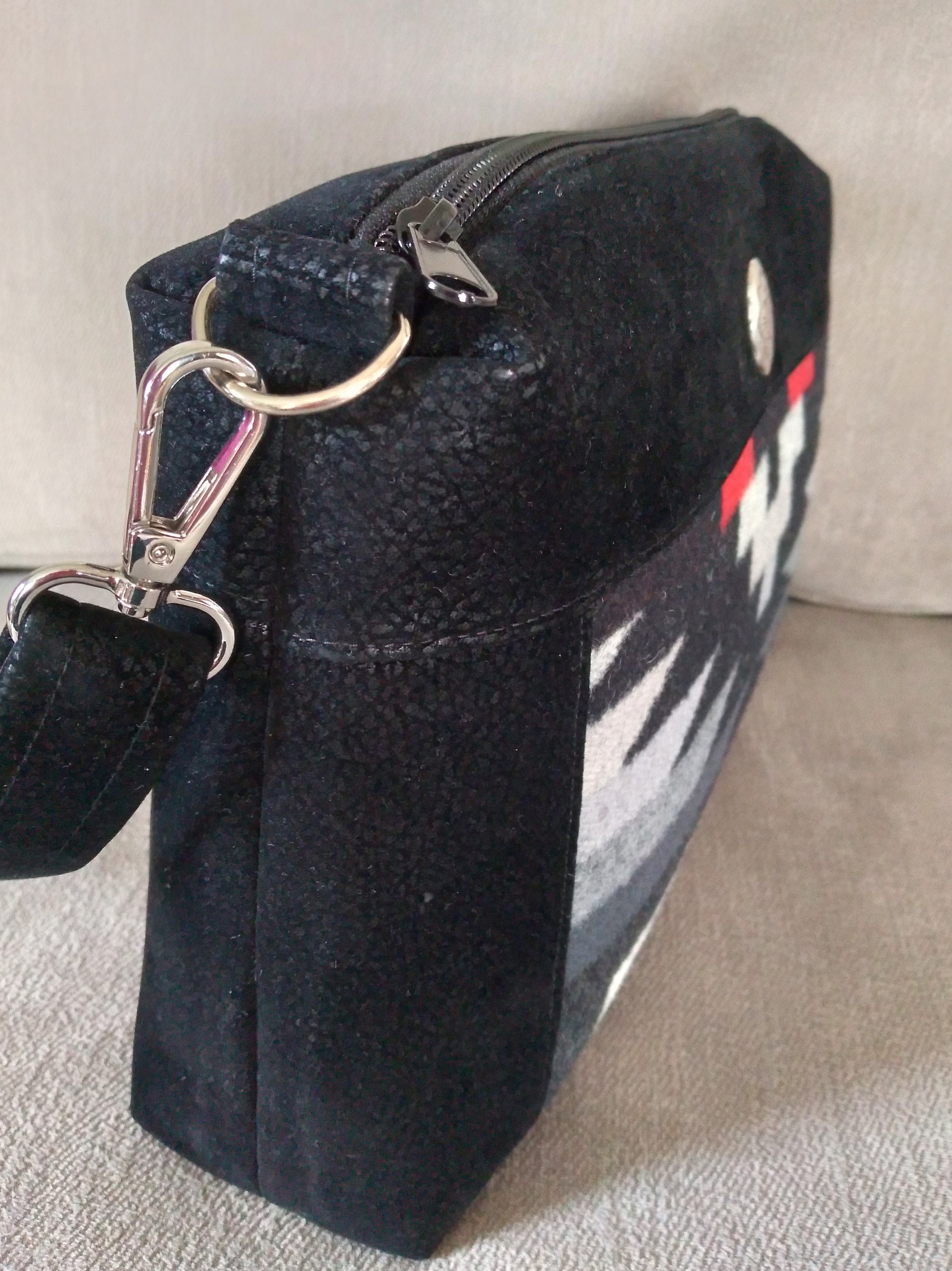 Grey and Red Crossbody Bag Made With Genuine Pendleton Wool With Silver ...