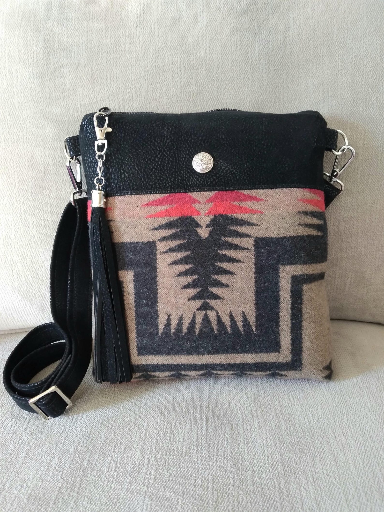 Black and Tan Crossbody Bag Made With Genuine Pendleton Wool With a ...