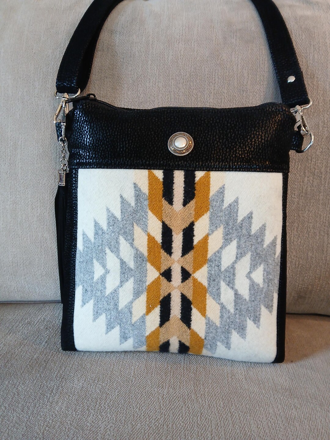 Grey, White, and Gold Crossbody Bag Made With Genuine Pendleton Wool in ...