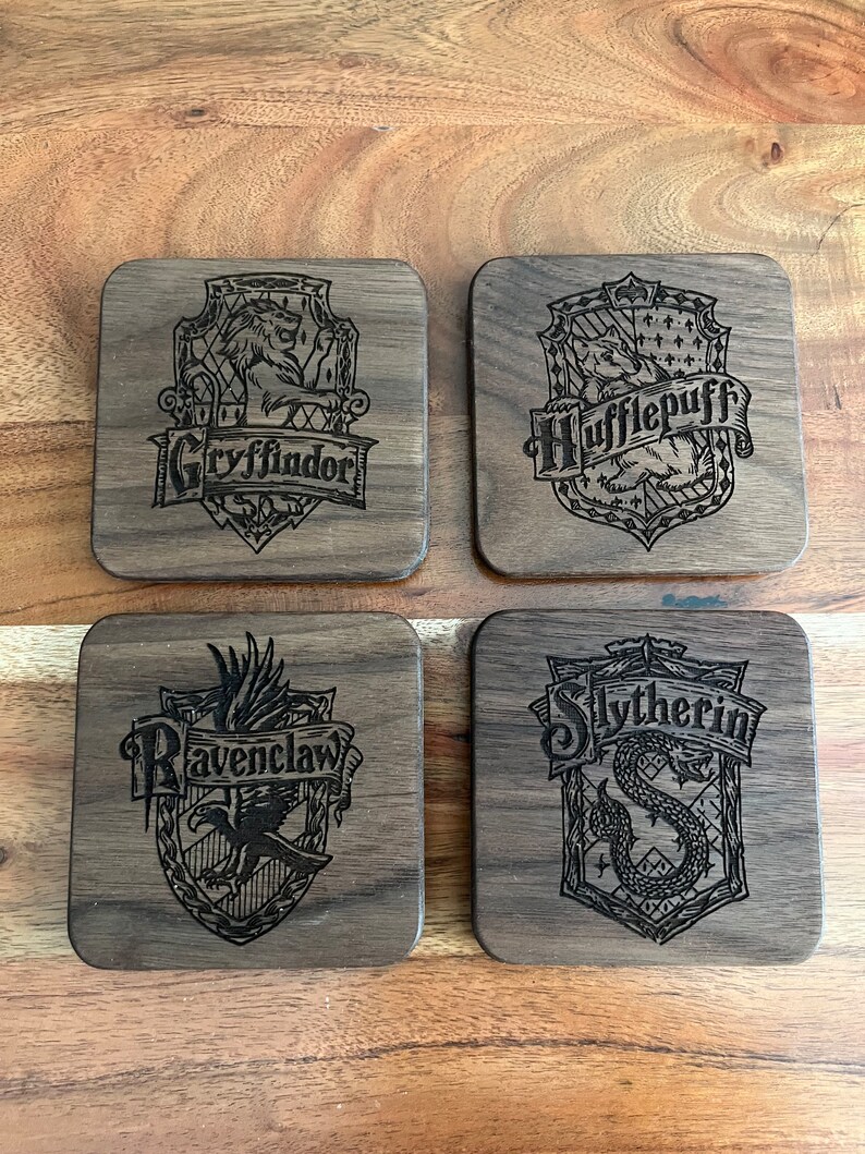 Walnut Hogwarts House Crests Coasters - Etsy