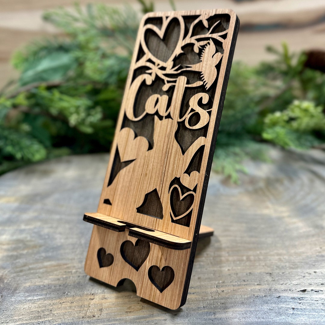 Laser Cut Wood Phone Stand and Decor - I Love Cats - Cat Lover - Etsy
