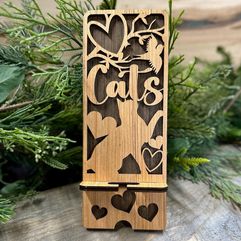 Laser Cut Wood Phone Stand and Decor I Love Cats Cat Lover - Etsy