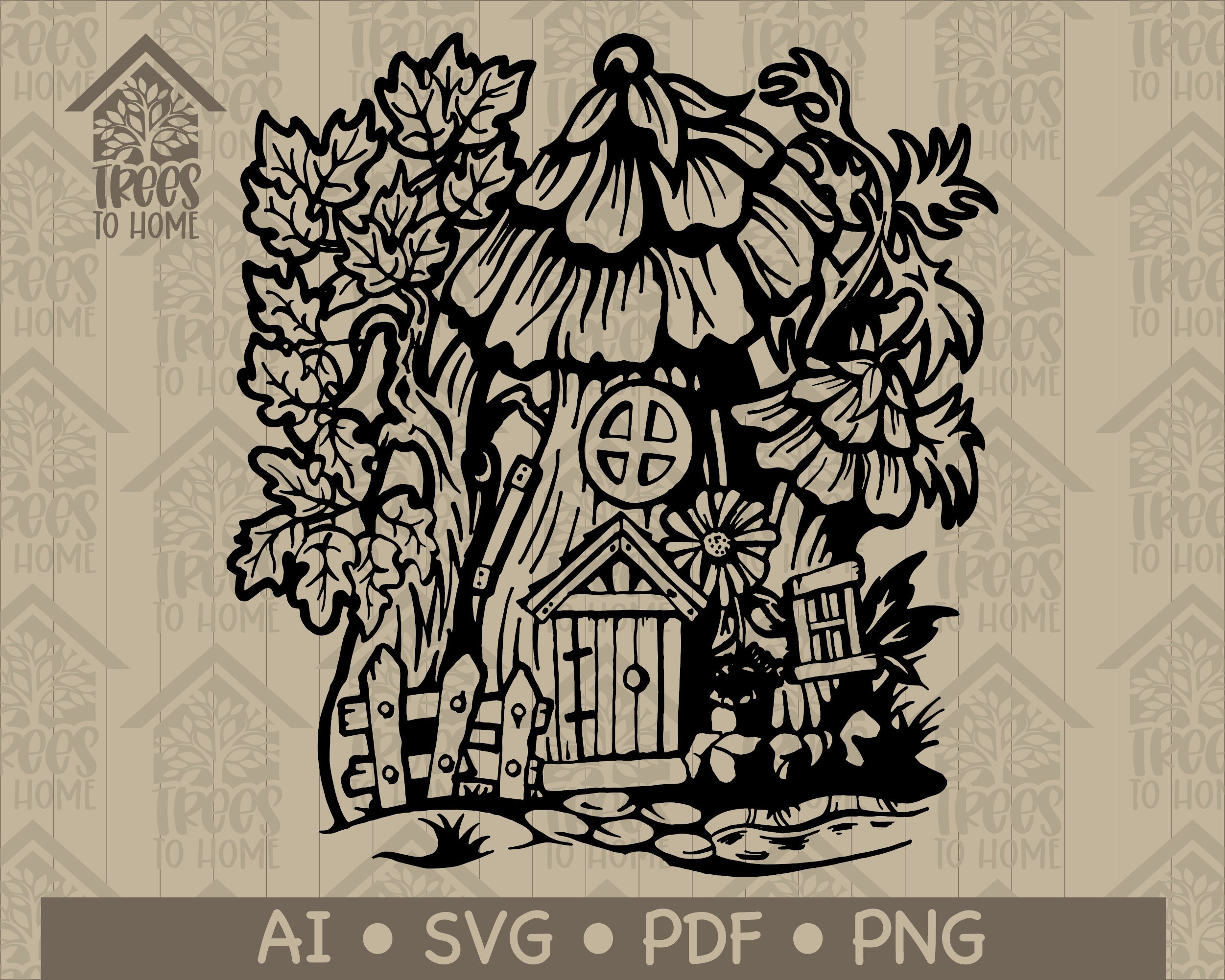 Fairy Gnome House SVG Gnome Mushroom Home SVG Gnomes Gnome Scene SVG ...