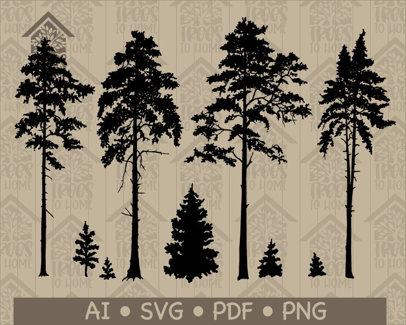 Tall Pine Tree Silhouette Forest Scene Young Pine Trees | Etsy