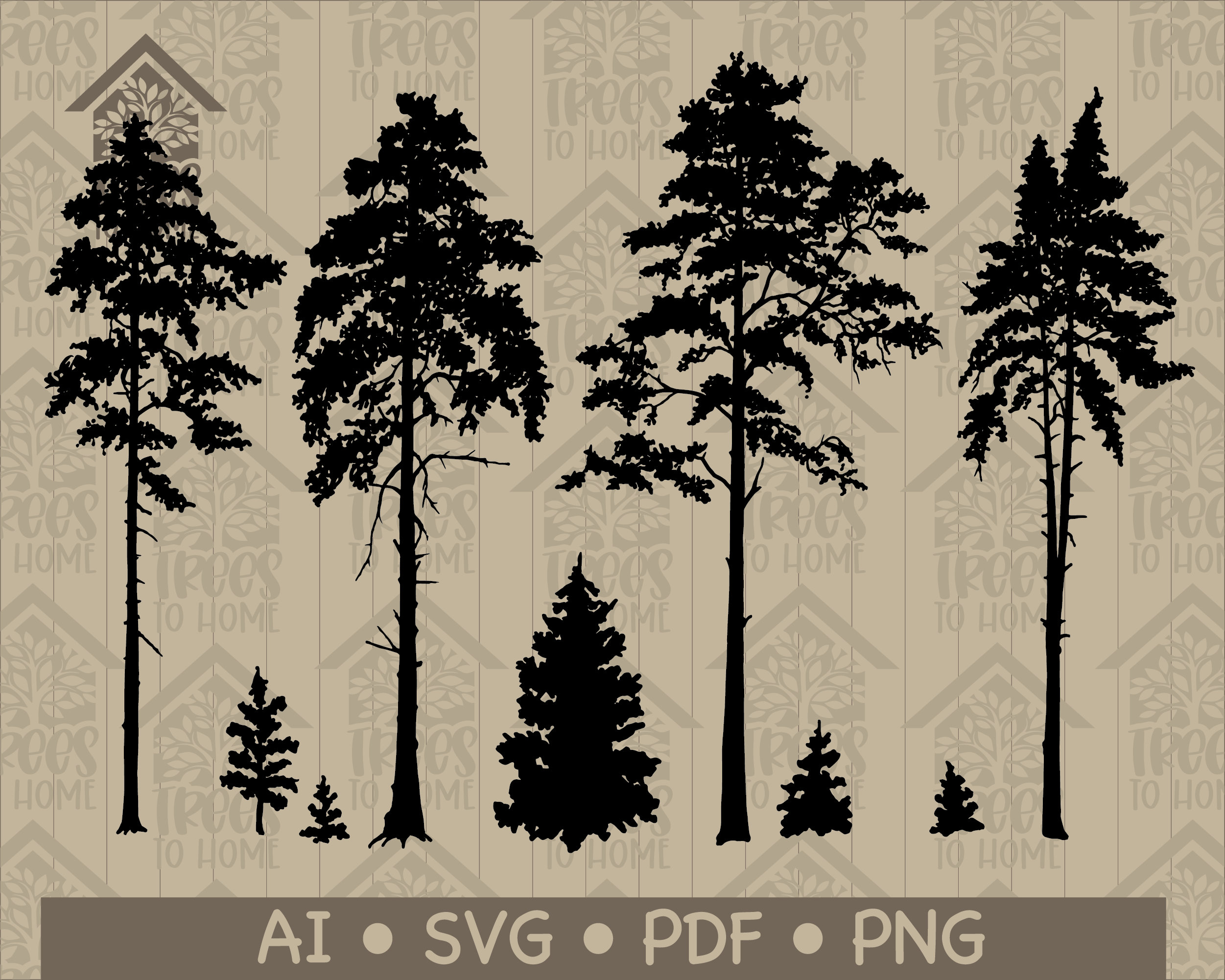 Tall Pine Tree Silhouette Forest Scene Young Pine Trees - Etsy