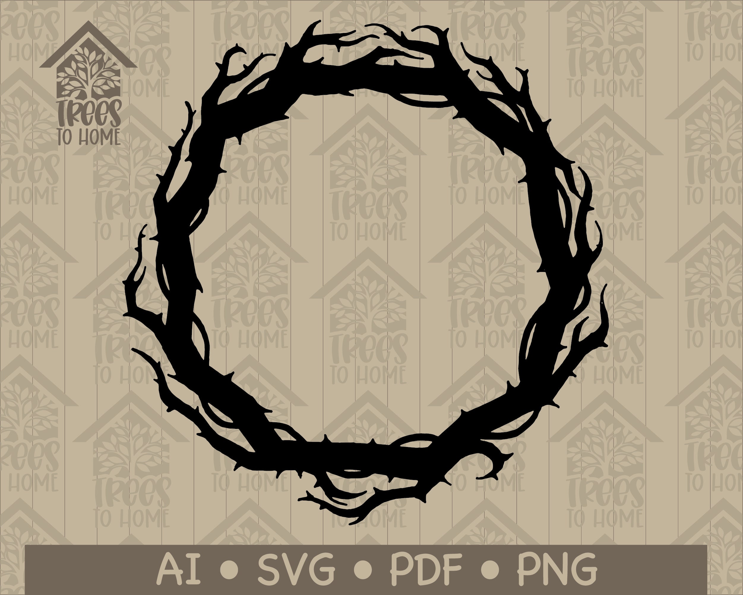 Rustic Circle Border SVG Art | Barbed Wire | Tree Branches | Thorn Bush ...