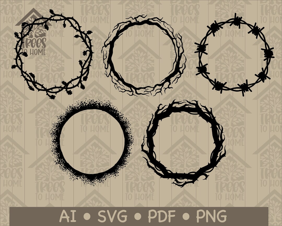 Rustic Circle Border SVG Art | Barbed Wire | Tree Branches | Thorn Bush ...