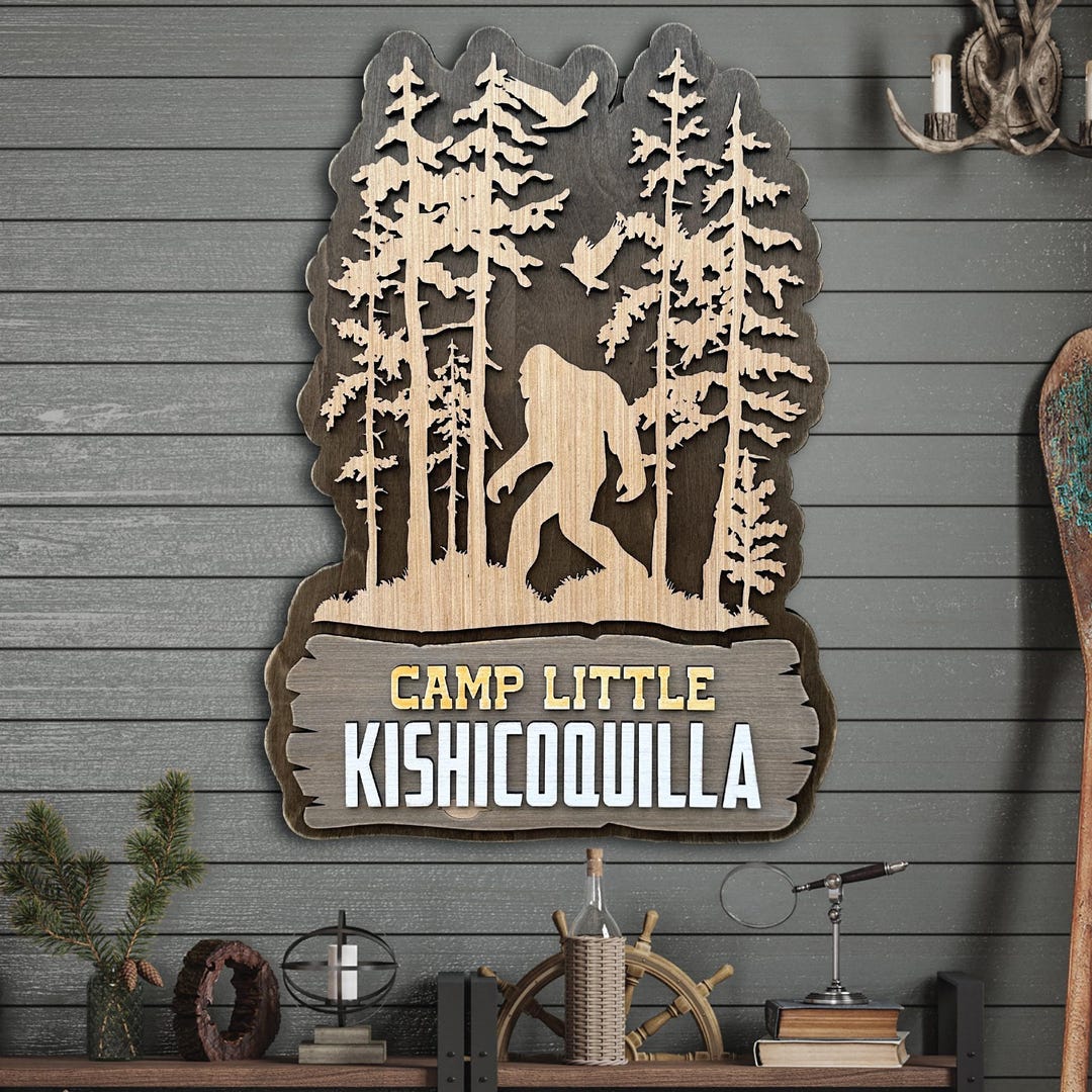 Personalized Rustic Bigfoot Interior Sign. Sasquatch Scene in Tall ...
