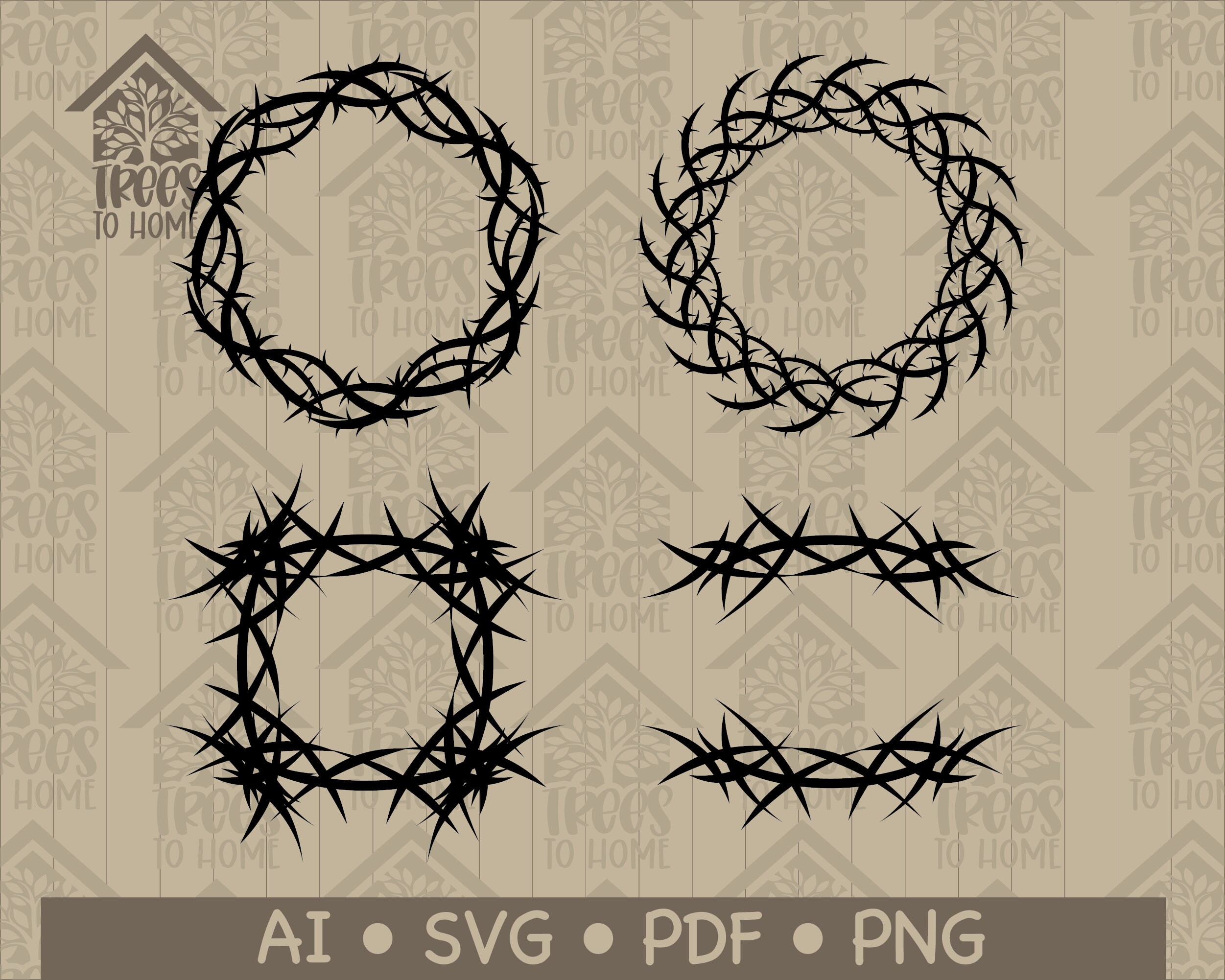 Geometric Thorns and Vine Circle Border Design Crown of Thorns Faith ...