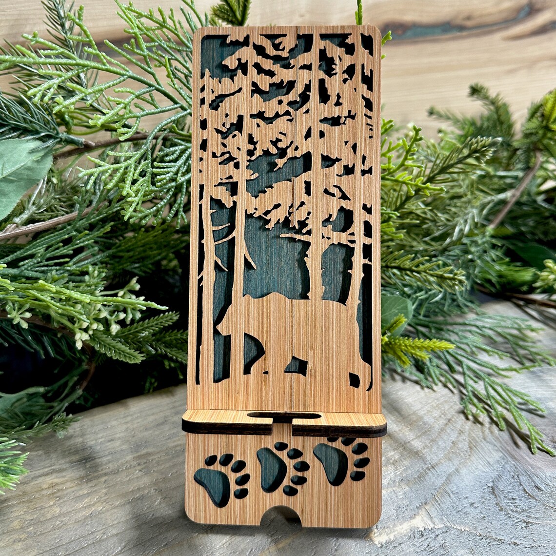 Laser Cut Wood Phone Stand and Decor - Bear in Woods - Etsy