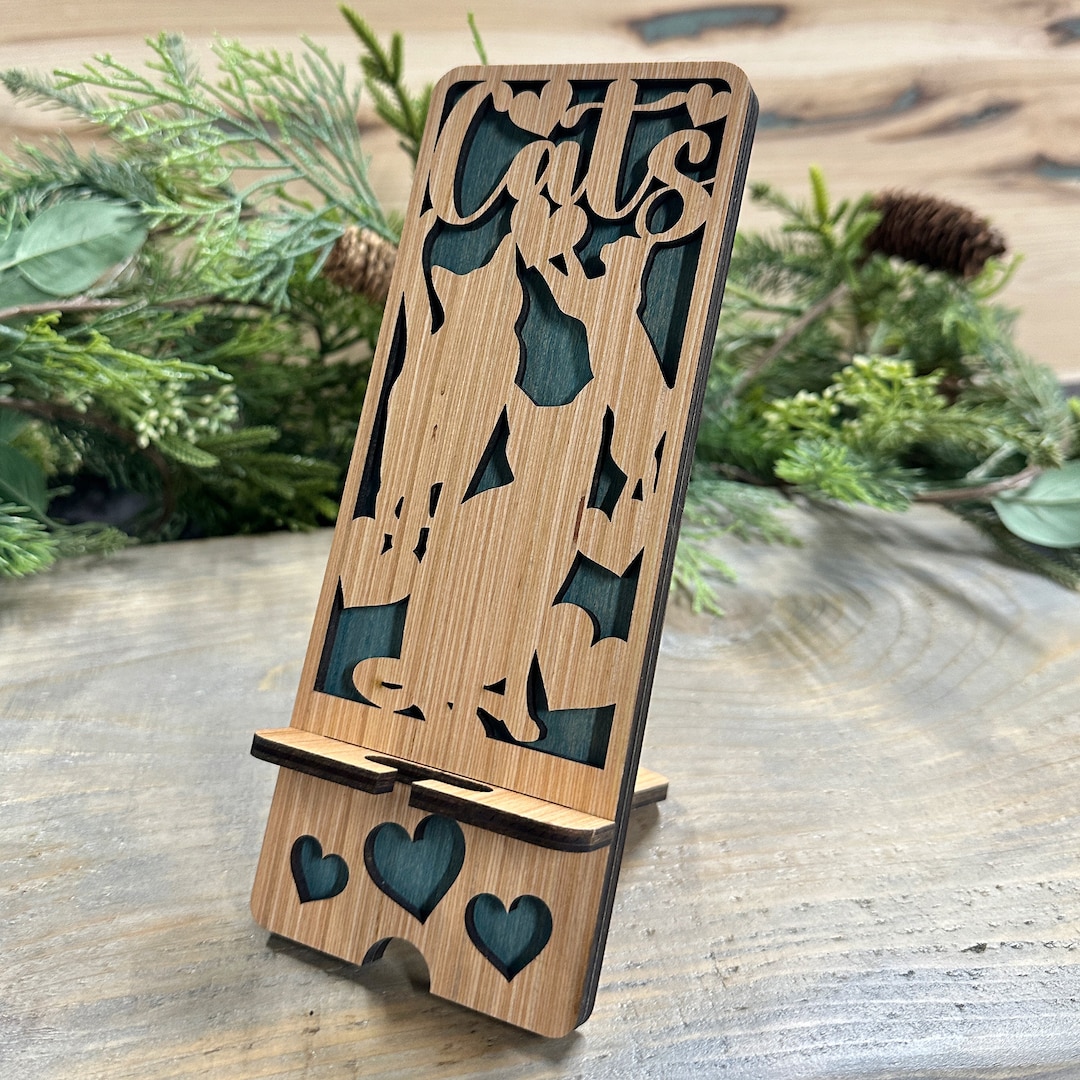 Laser Cut Wood Phone Stand and Decor I Love Cats Cat Lover - Etsy UK