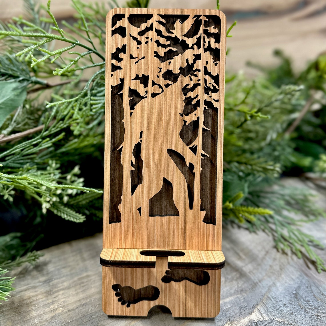 Laser Cut Wood Phone Stand and Decor - Bigfoot in Forest - Etsy