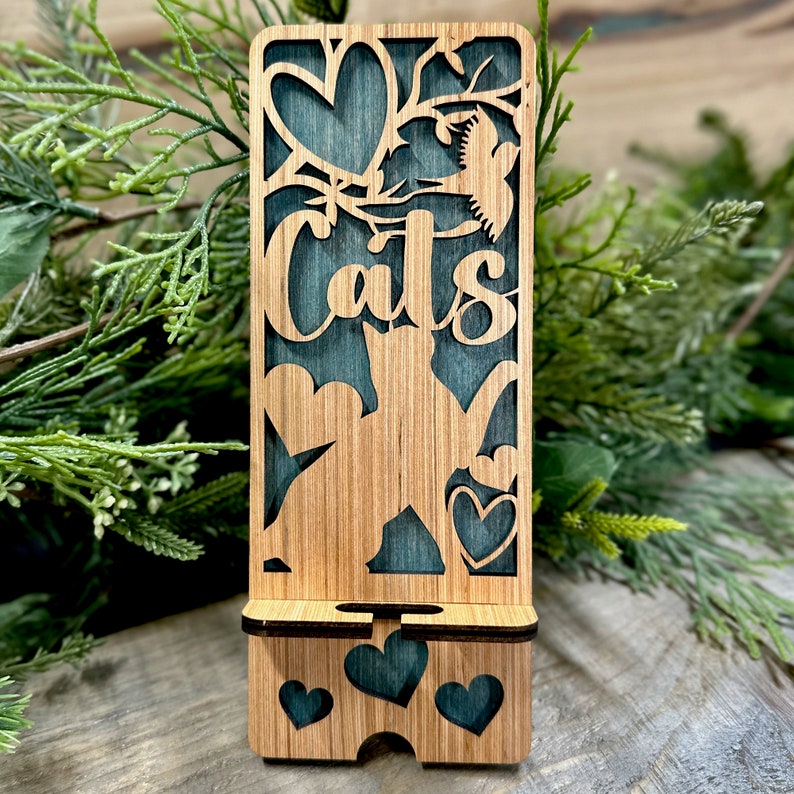 Laser Cut Wood Phone Stand and Decor I Love Cats Cat Lover - Etsy