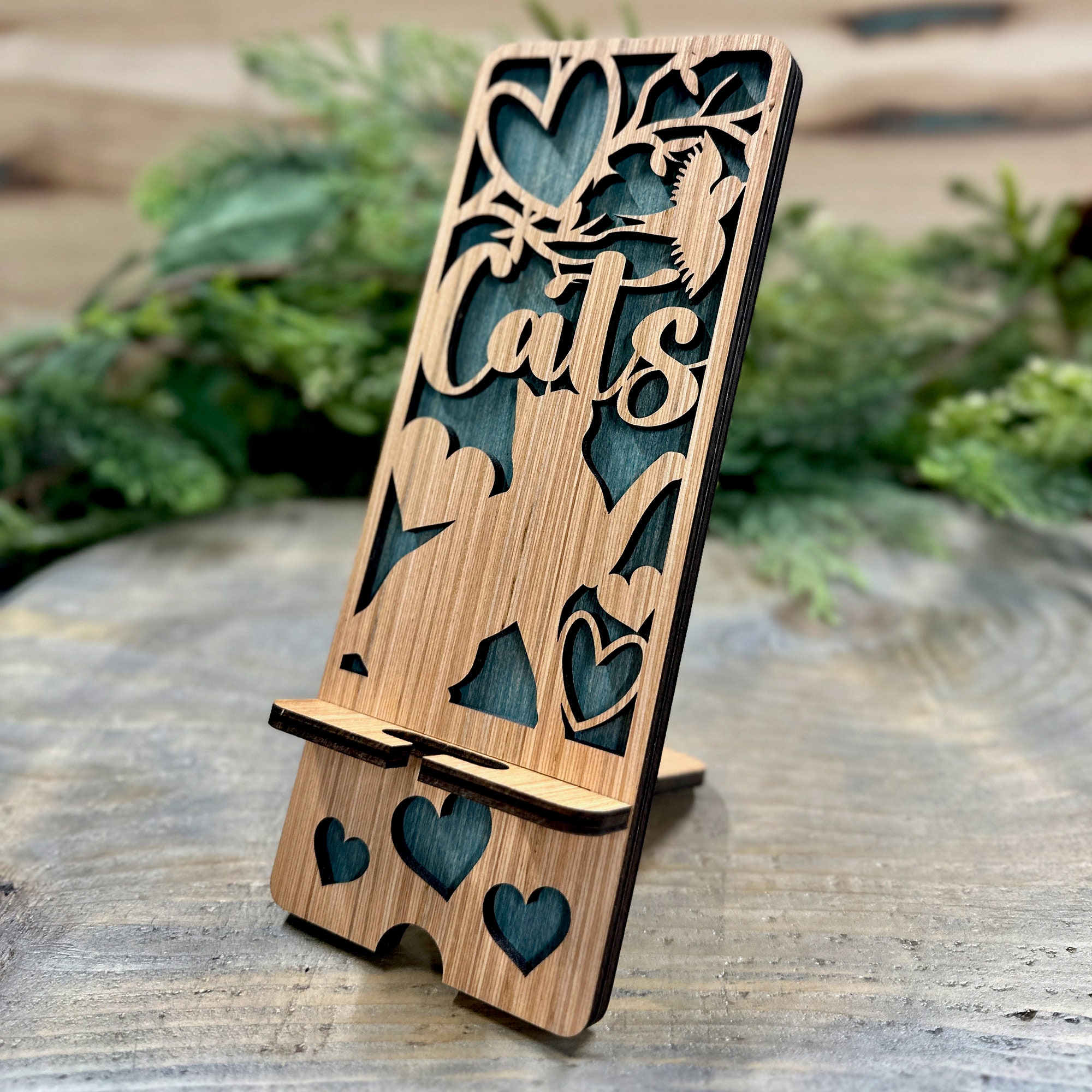 Laser Cut Wood Phone Stand and Decor I Love Cats Cat Lover - Etsy