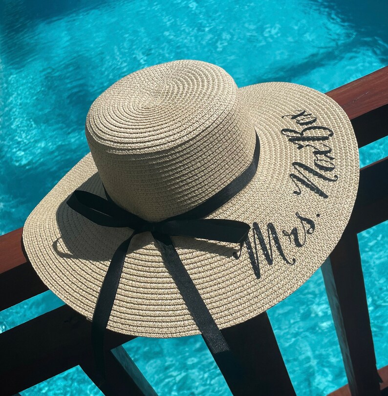Personalized MRS Bride Sun Hat Bridal Sunhat With Black Bow - Etsy