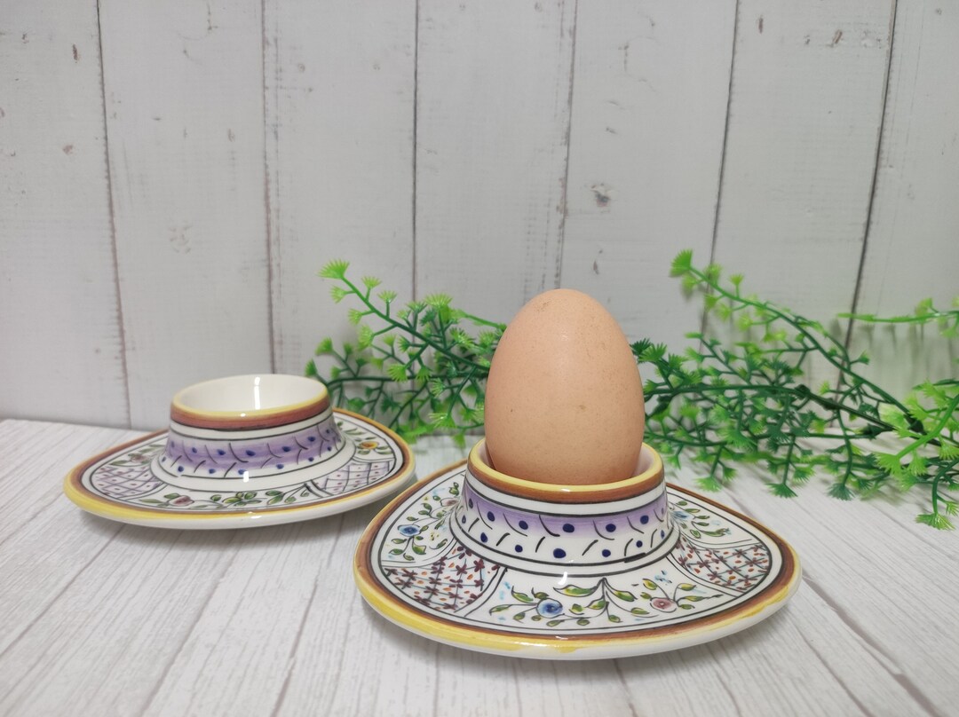 Set of 2 Hand-painted Egg Plates/ Handpainted Egg Holder/ Serving Plate ...