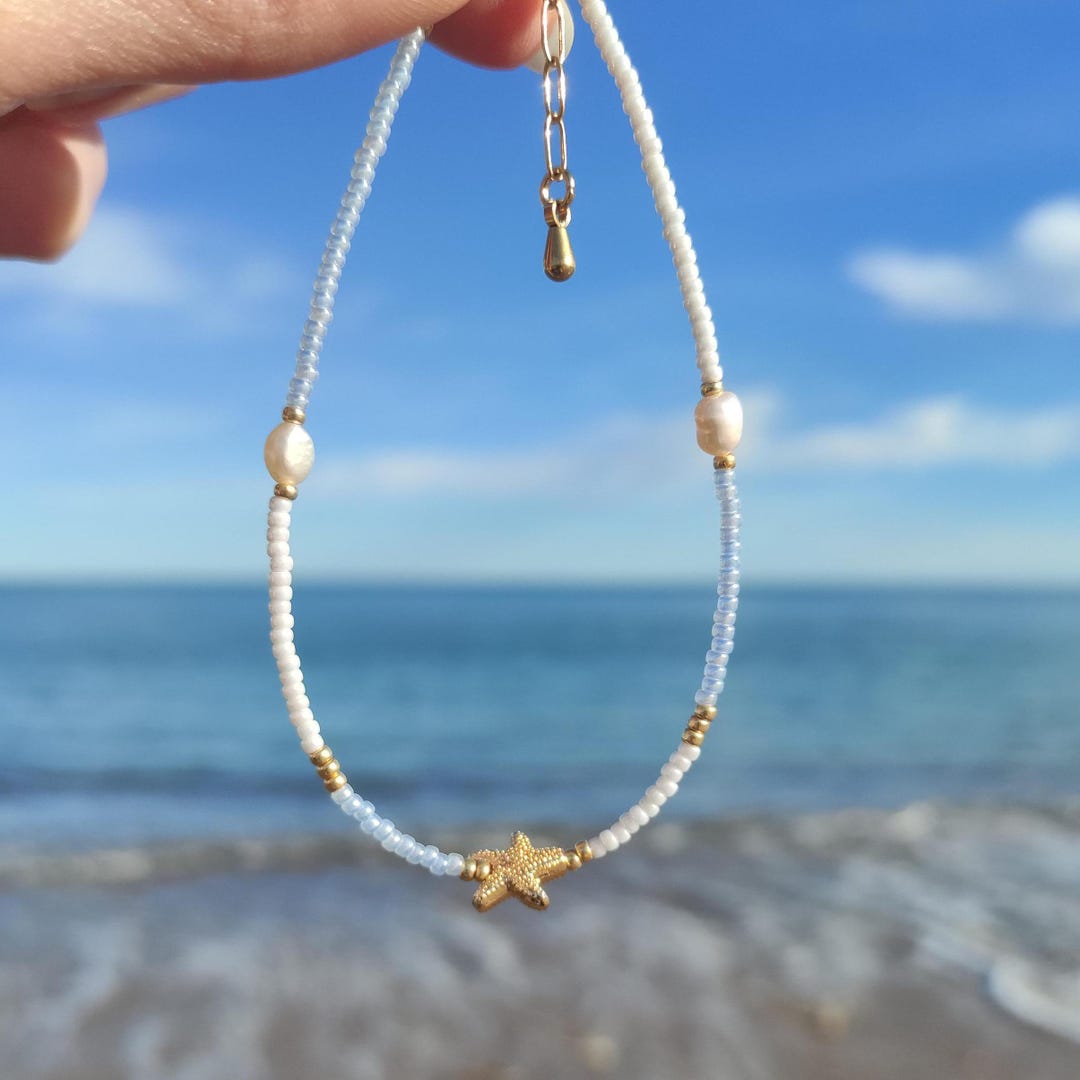 Starfish Anklet, Beach Anklet, Summer Jewellery, Pearl Anklet, Beaded ...