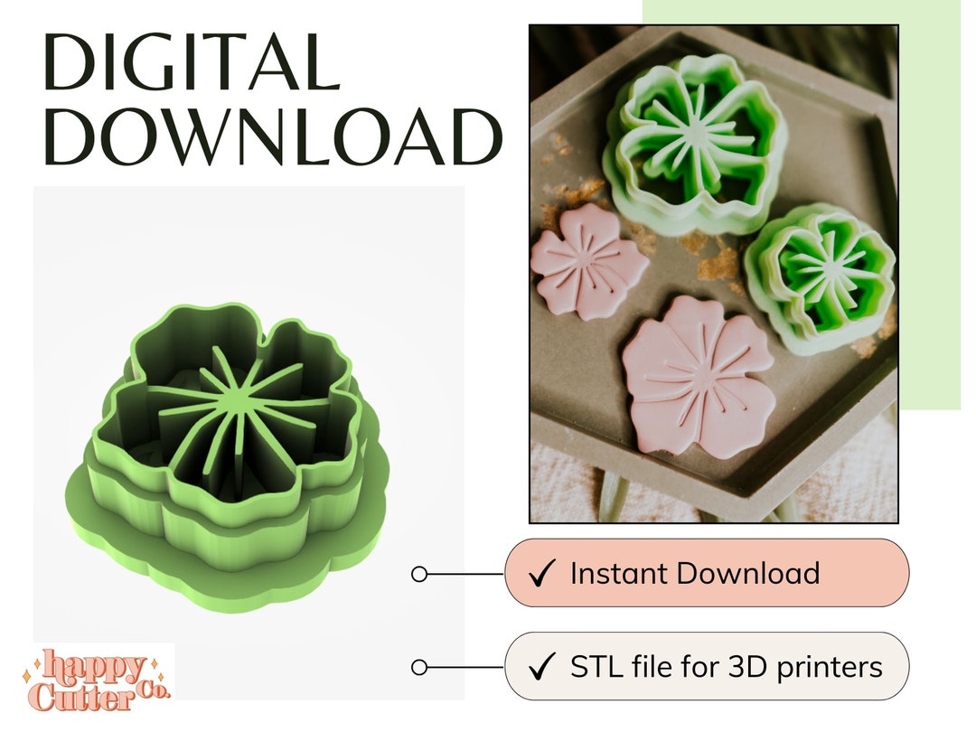 Hibiscus Flower Cutter | DIGITAL DOWNLOAD | Summer Tropical Clay Cutter ...
