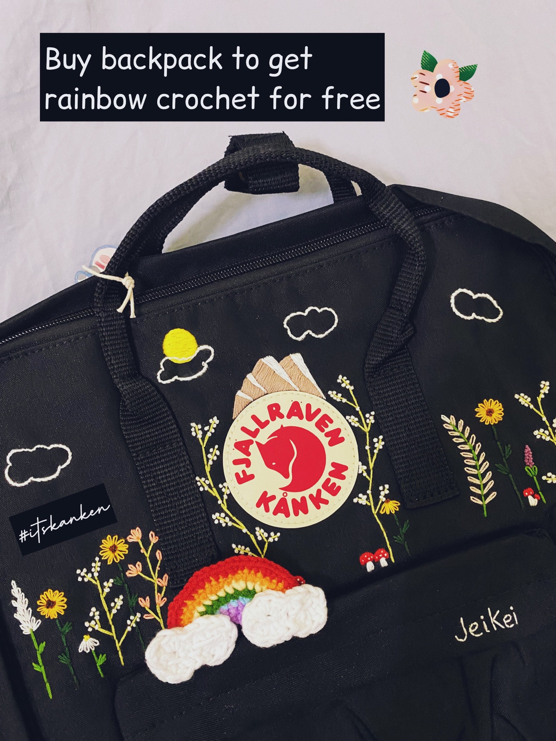 Customized Flower Hand Embroidery Fjallraven Kanken Backpack - Etsy