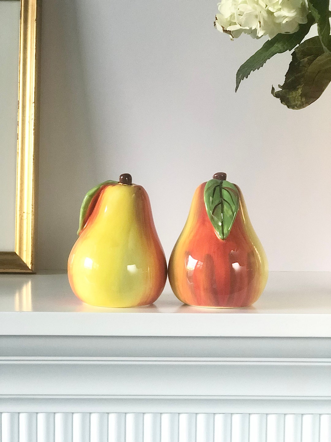 Vintage Ceramic Pears Salt & Pepper Shakers, Yellow and Orange Fruit ...