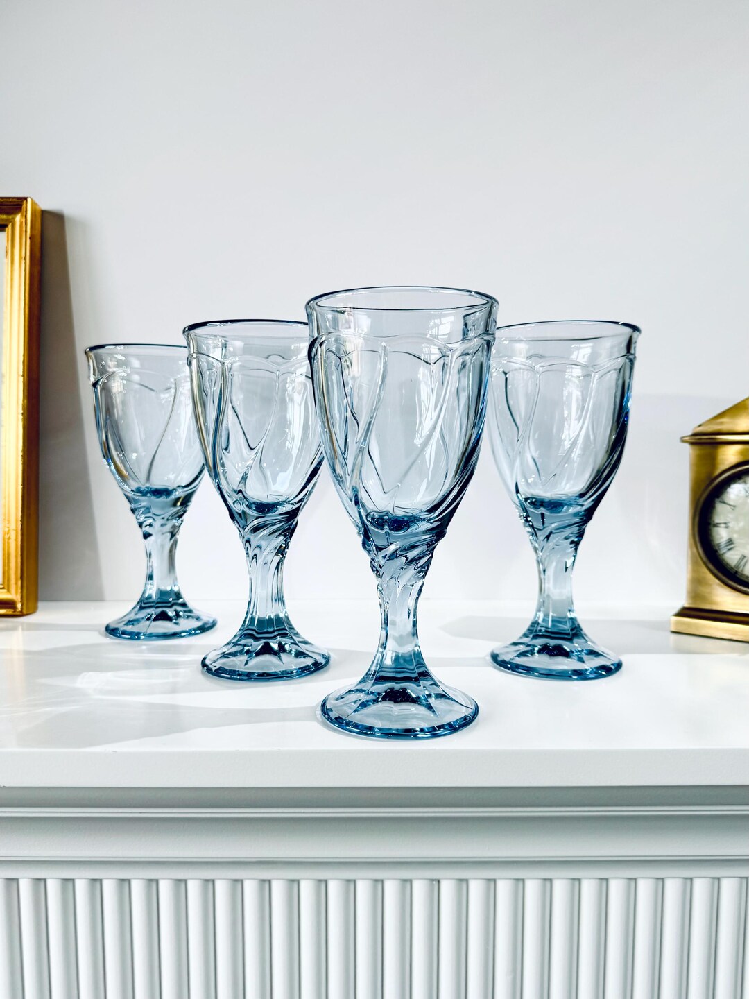 Vintage Noritake Sweet Swirl Light Blue Wine Glasses Set of Four, Retro ...