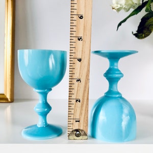 RARE French Blue Opaline Glass Wine Goblets by Portieux Vallerysthal 4oz Pair Antique Milk Glass ...