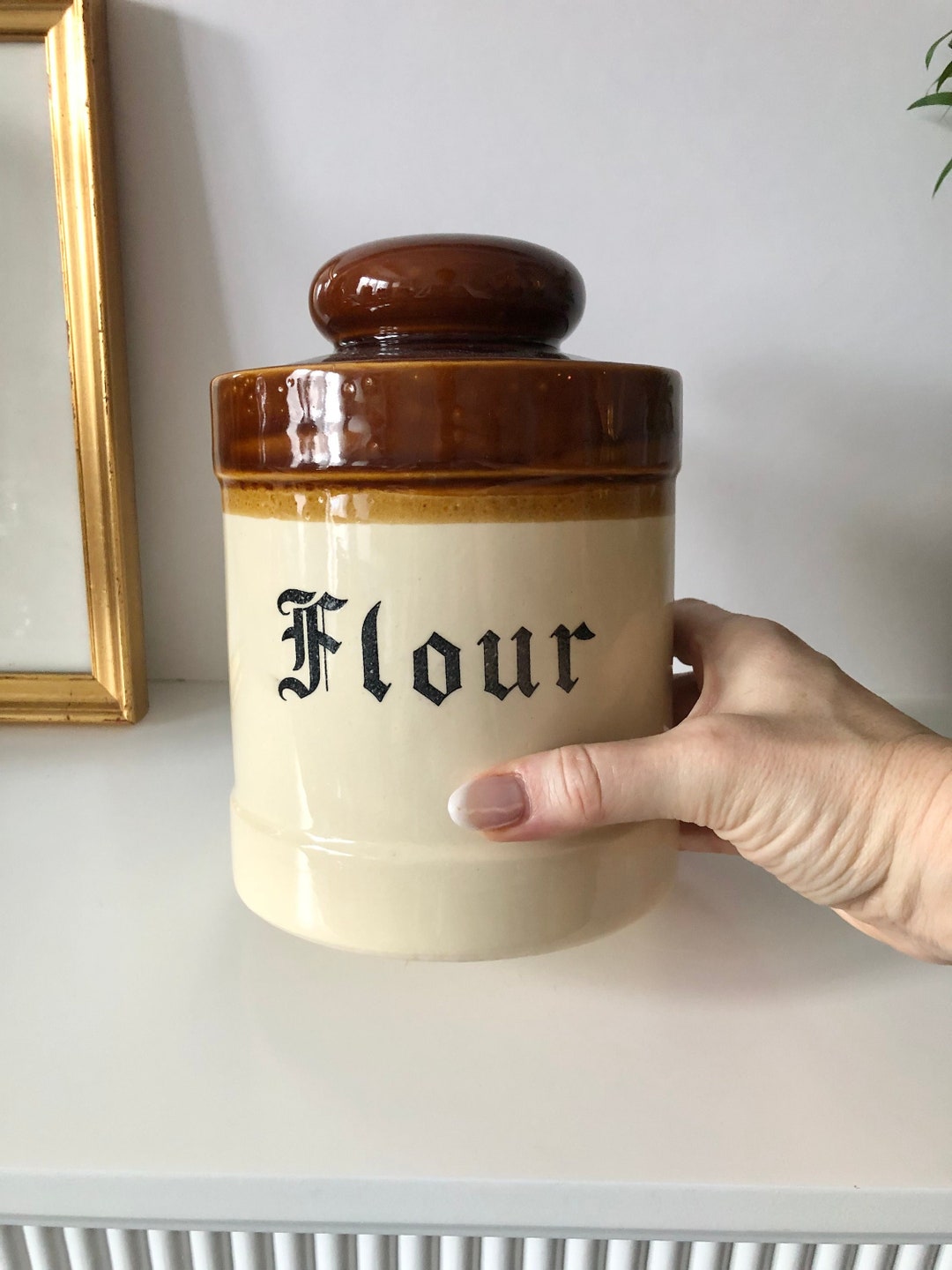 RESERVED for ETSY Event Vintage FLOUR Canister, Retro 1970s Brown and ...