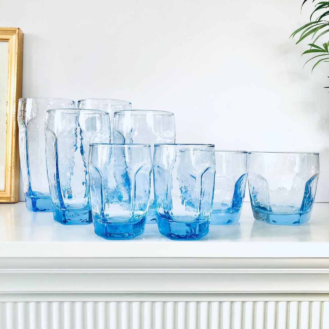 Vintage Blue Glasses PAIR, Choose Size, Textured Blue Drinking Glass ...