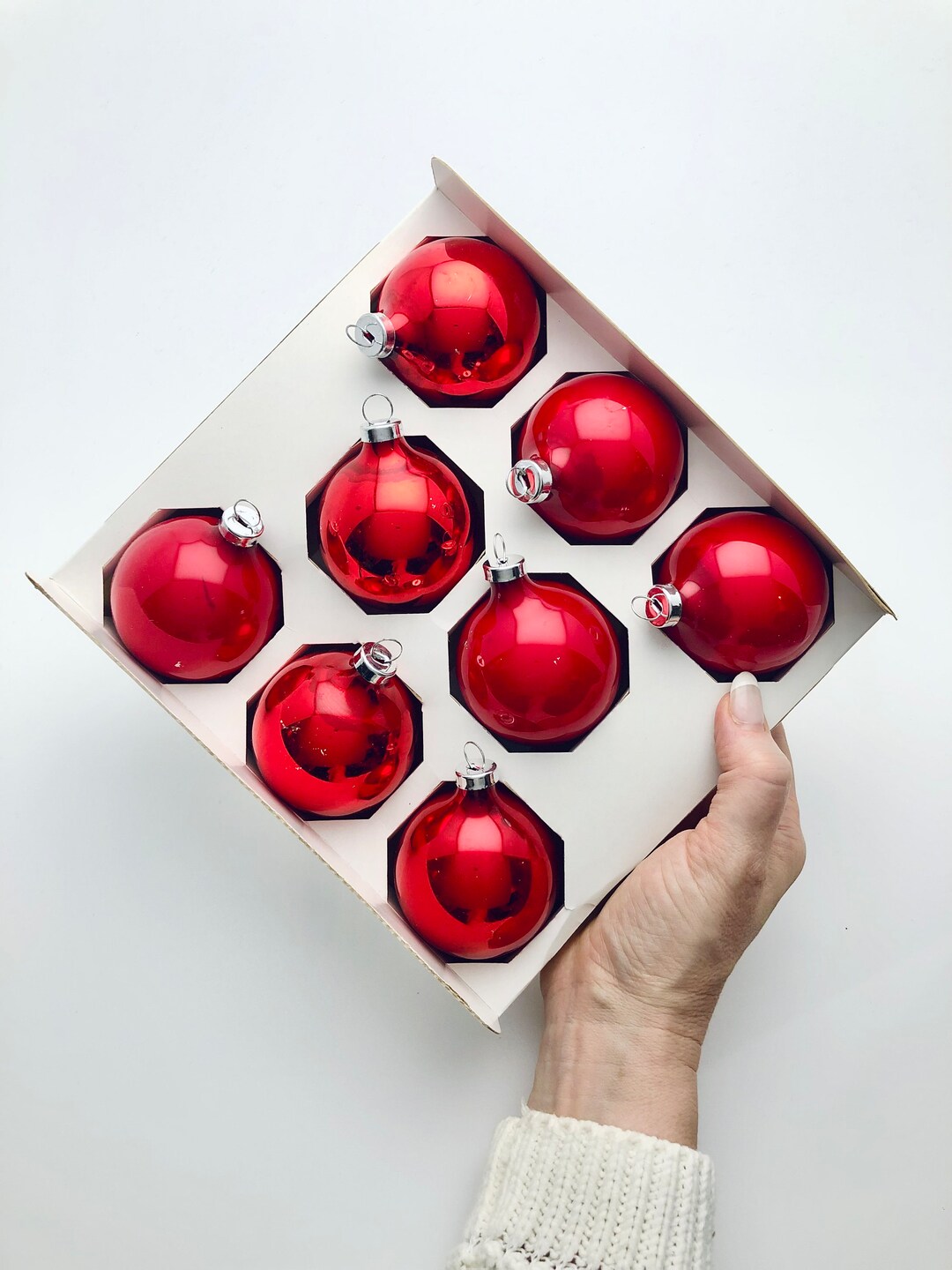 Vintage Red Glass Tree Ornaments, Set of 8 Christmas Decorations, Solid ...