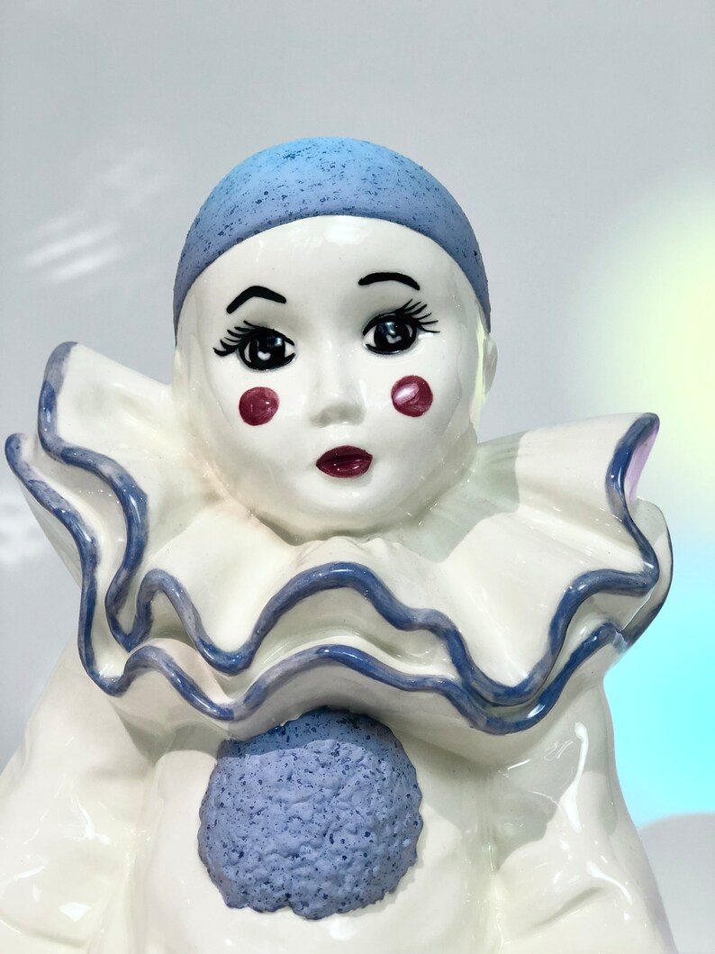 Retro 80s Ceramic Pierrot Clown Statue Large Seated Ruffled - Etsy