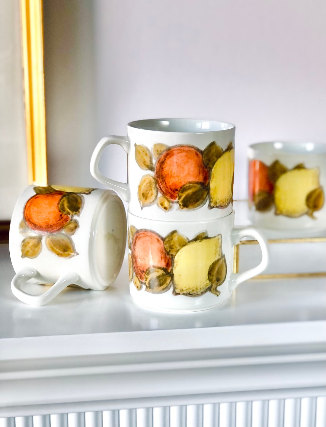Mid Century Stackable Cappuccino Mugs Coffee Set Four Cups, Retro 60s ...